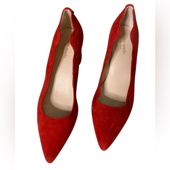 kate spade | Shoes | Kate Spade Red Suede Heels With Elegant Design ...